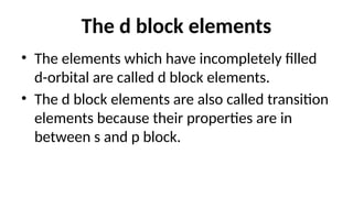d and f block elements class 12 chemistry | PPTX