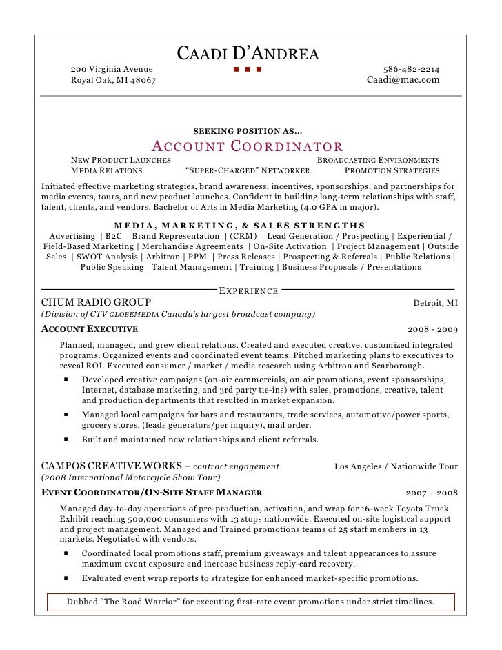 DAndrea Account Coordinator Resume DAndrea Account Coordinator Resume