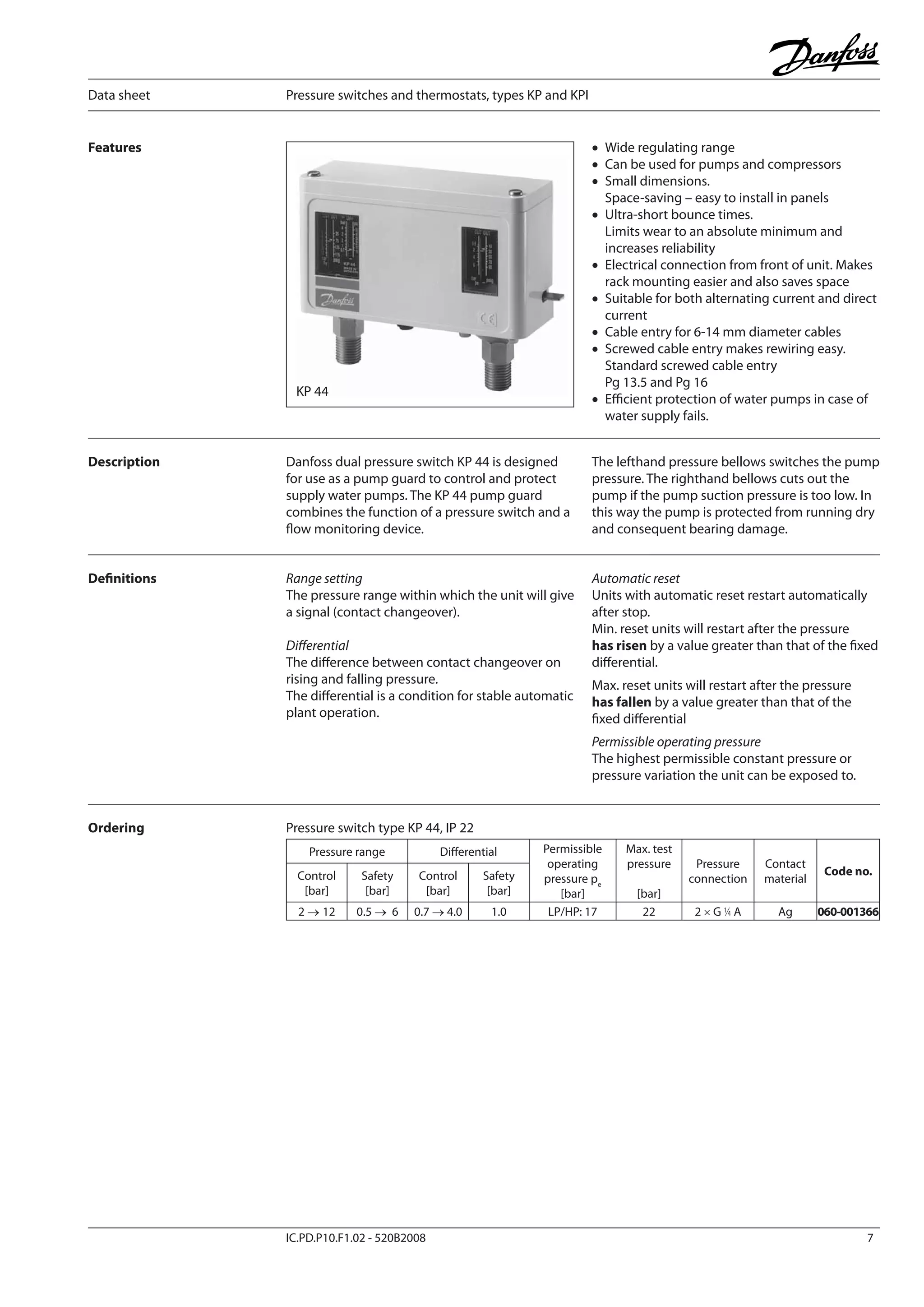 คู่มือการใช้งาน Danfoss รุ่น KPi | PDF
