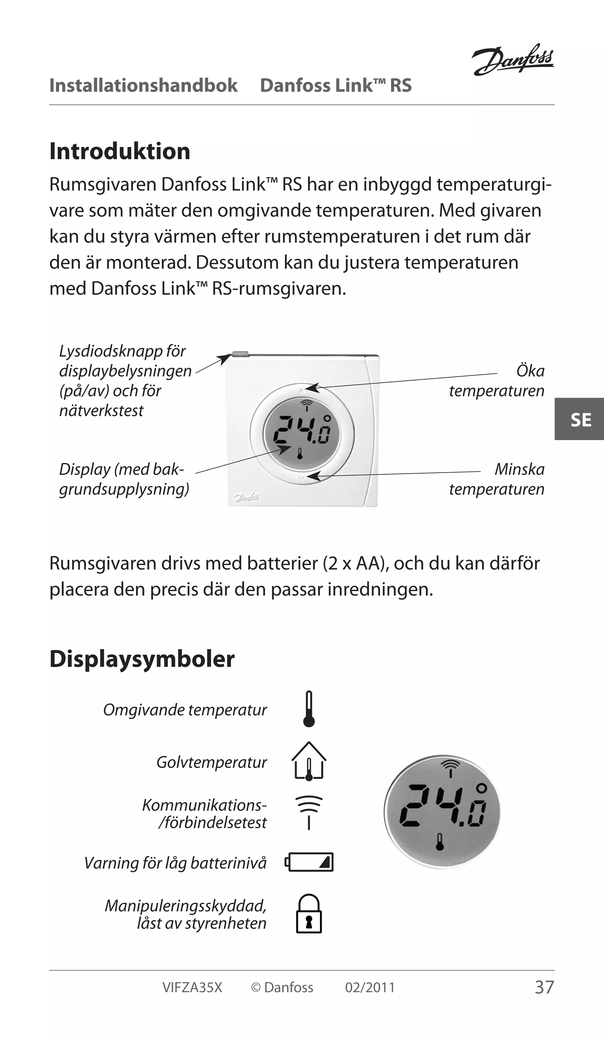 Manual Wall thermostat Danfoss link rs-Zwave | PDF