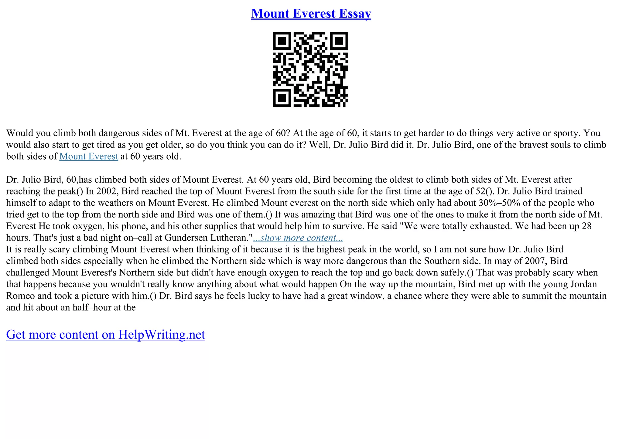 Danger Of Mount Everest Essay | PPT