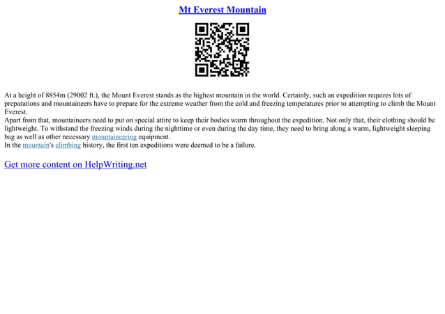 Danger Of Mount Everest Essay | PPT