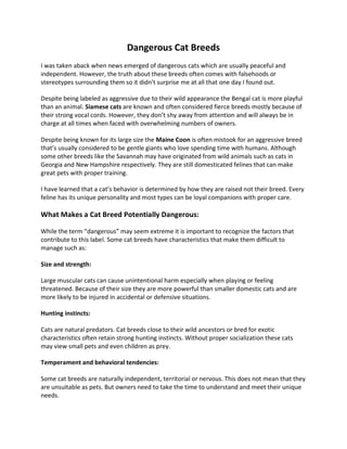 Dangerous Cats Breeds: Notable Aggressive Dangerous Cat Breeds | PDF