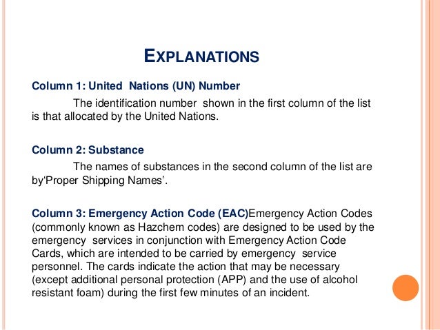 Dangerous Goods Emergency Action Codes