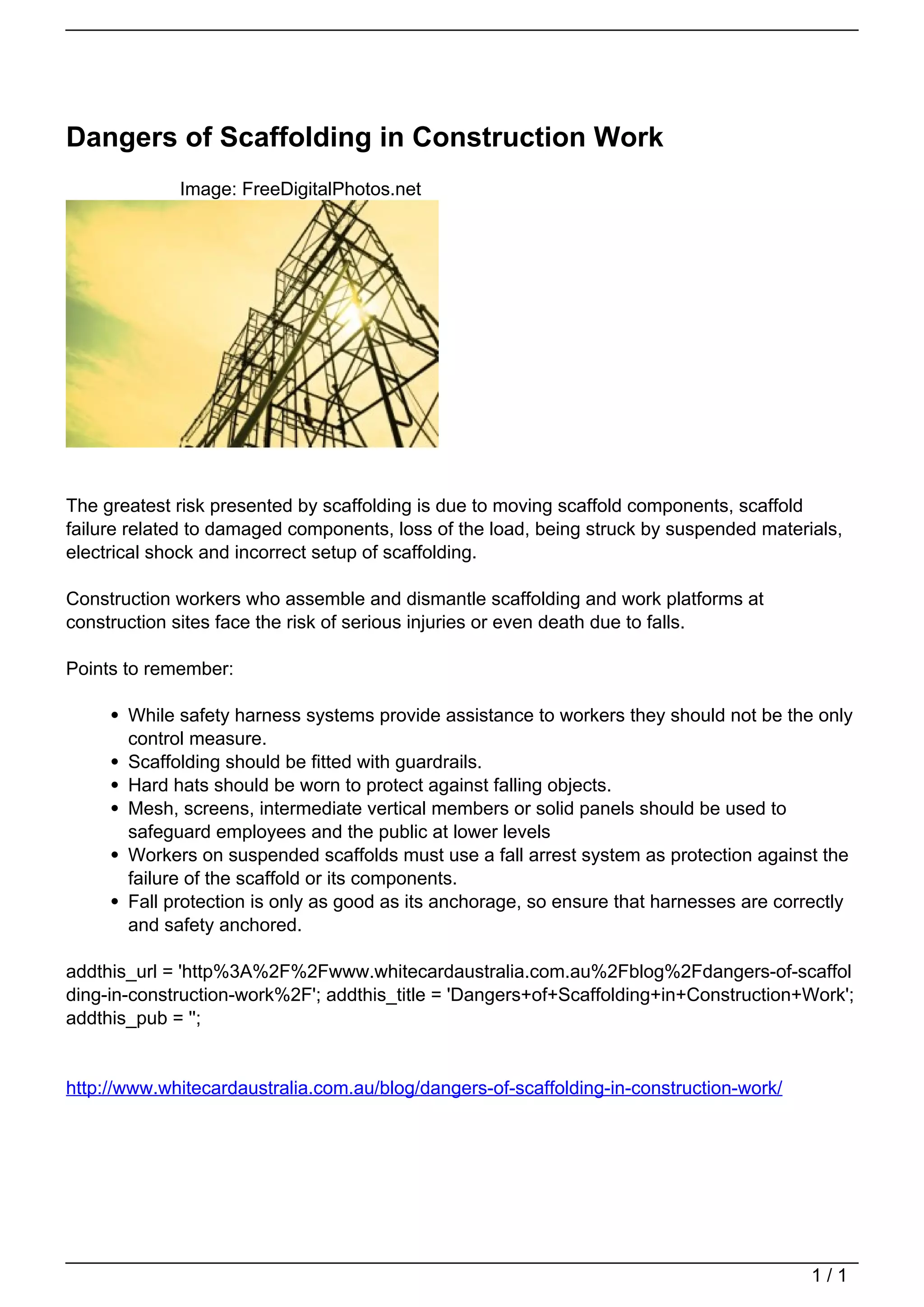 Dangers of Scaffolding in Construction Work | PDF