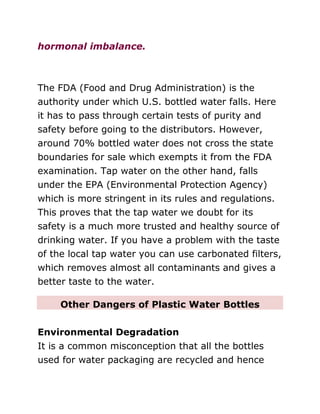 Dangers of drinking bottled water | DOCX