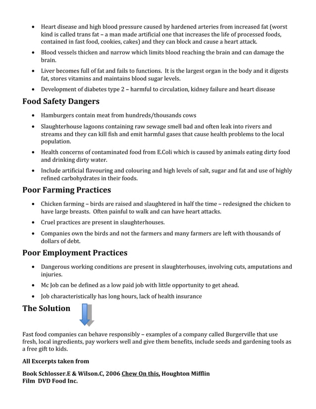 Dangers of fast food fact sheet | DOC