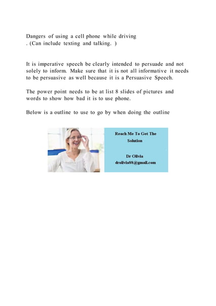 Dangers of using a cell phone while driving. (Can include texting | PDF