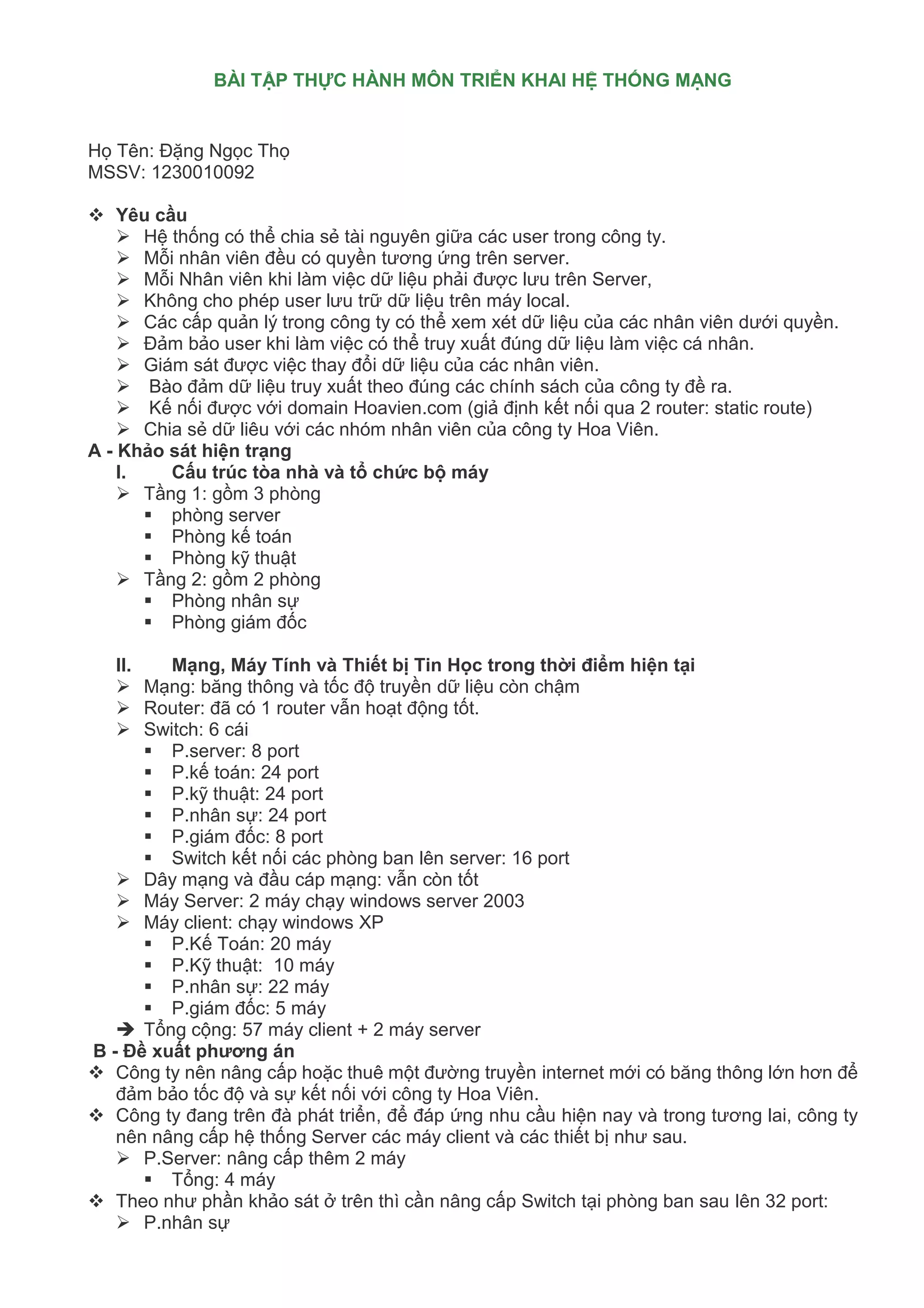 Thiết kế mạng LAN cho công ty 2 tầng | PDF
