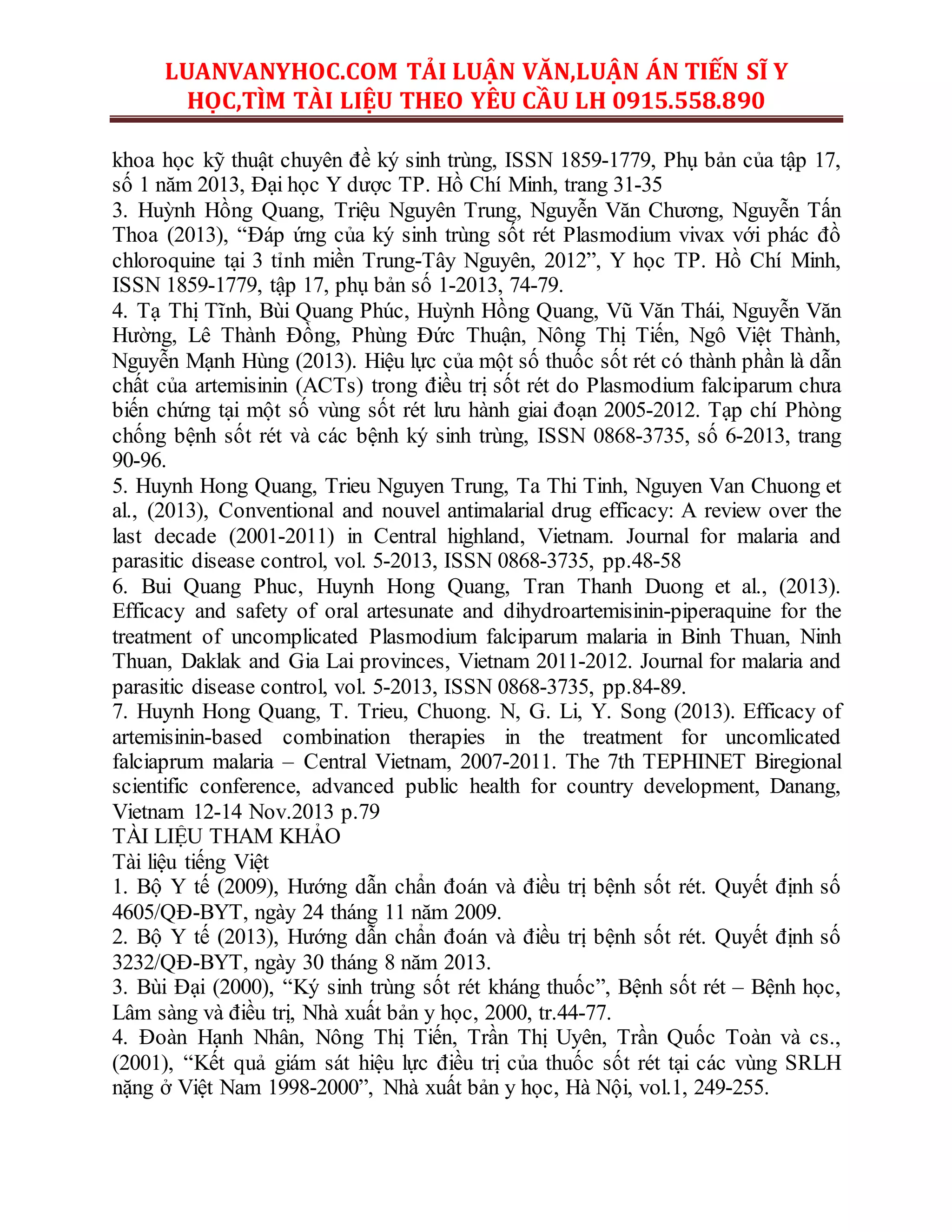 Danh gia hieu luc dihydroartemisinin piperaquin dieu tri sot ret do plasmodium falciparum chua ...