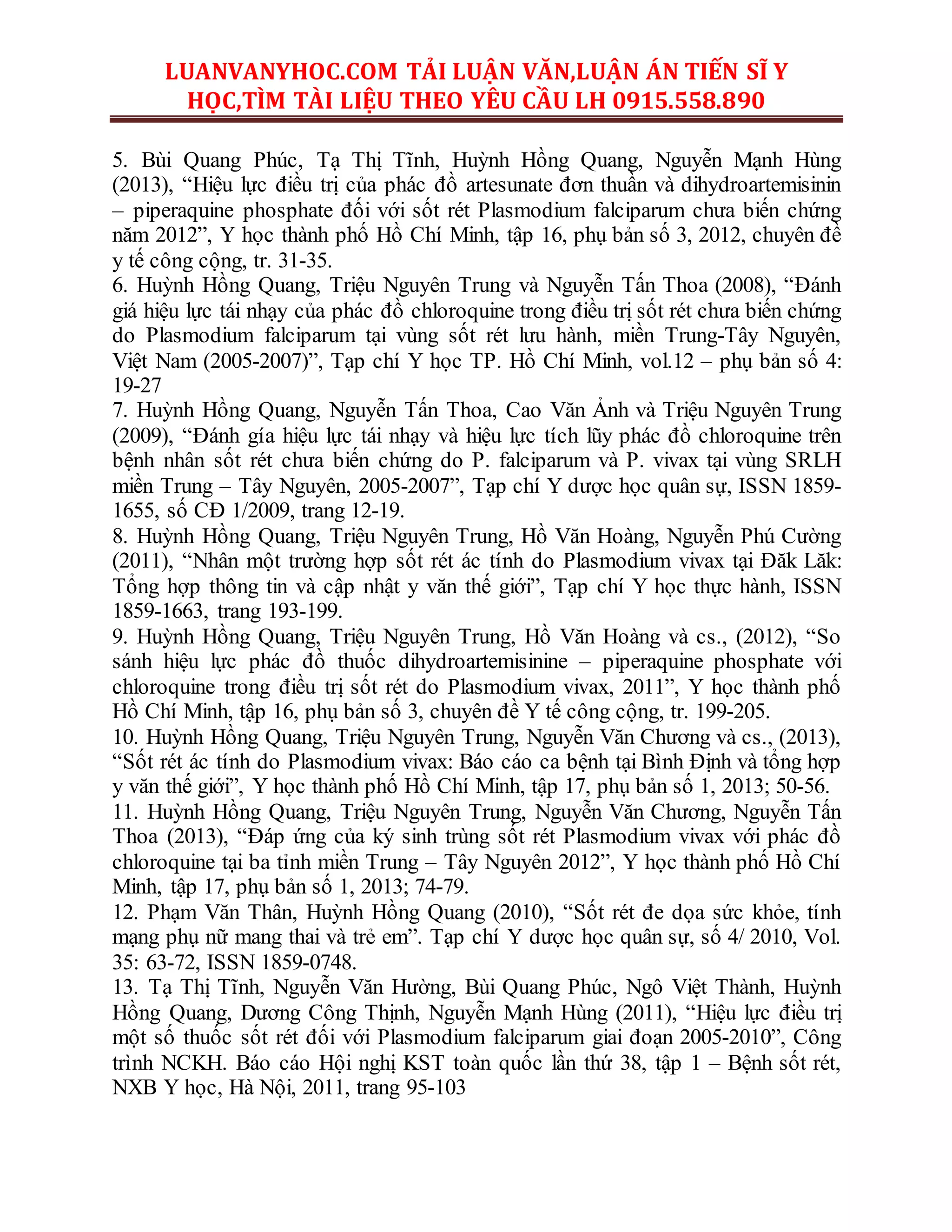 Danh gia hieu luc dihydroartemisinin piperaquin dieu tri sot ret do plasmodium falciparum chua ...
