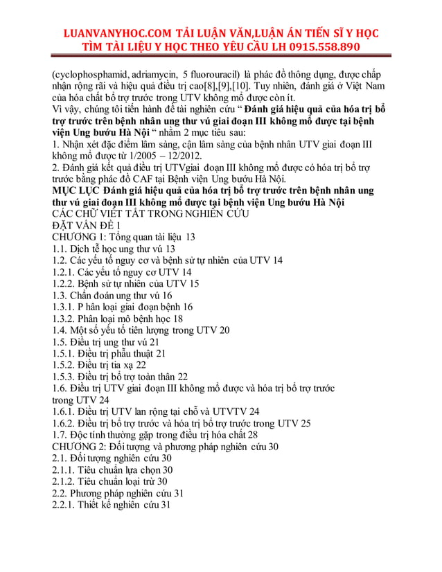 Danh gia hieu qua cua hoa tri bo tro truoc tren benh nhan ung thu vu giai doan iii khong mo duoc ...