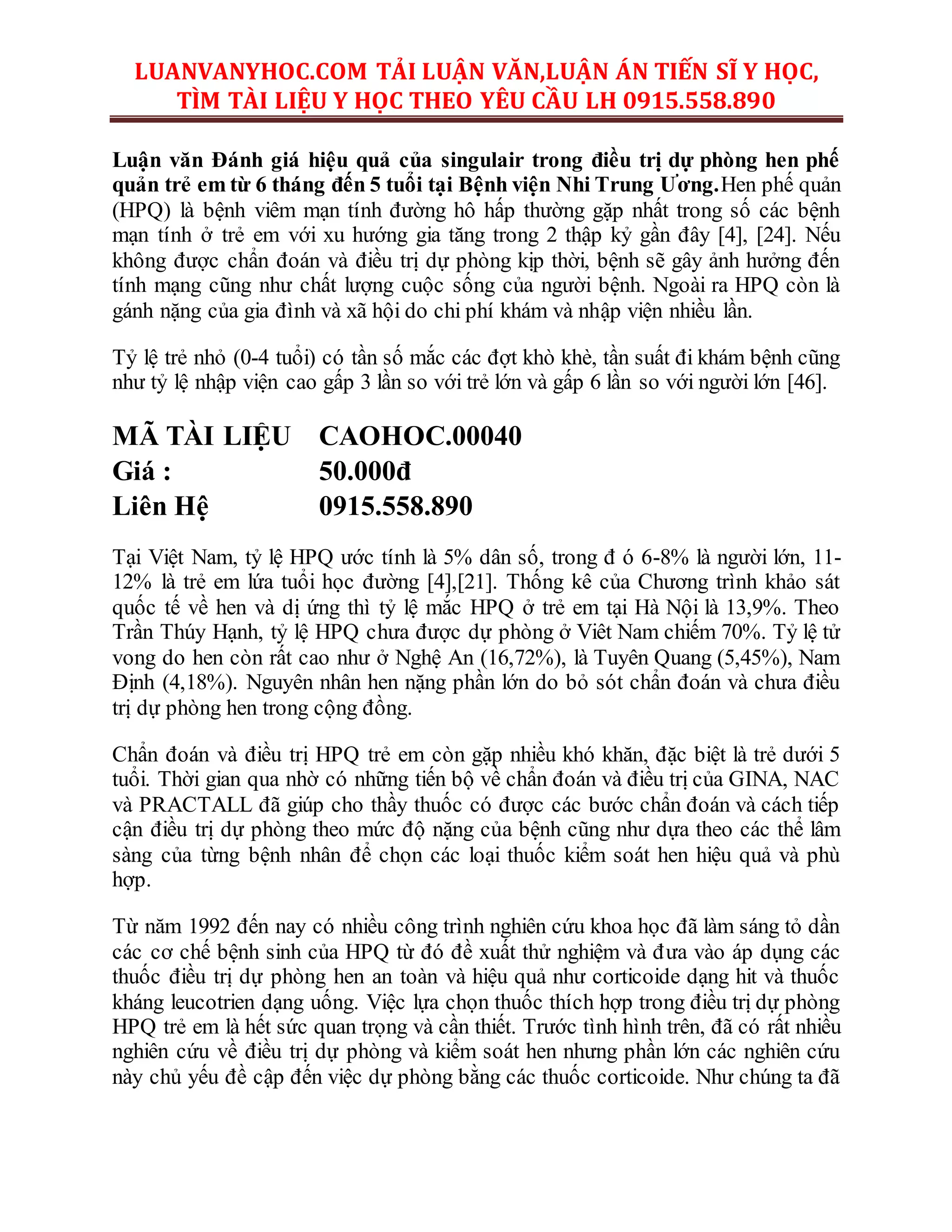 Danh gia hieu qua cua singulair trong dieu tri du phong hen phe quan ...