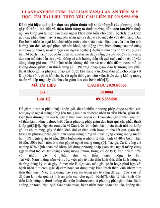 Danh gia hieu qua giam dau sau phau thuat noi soi khop goi cua phuong ...