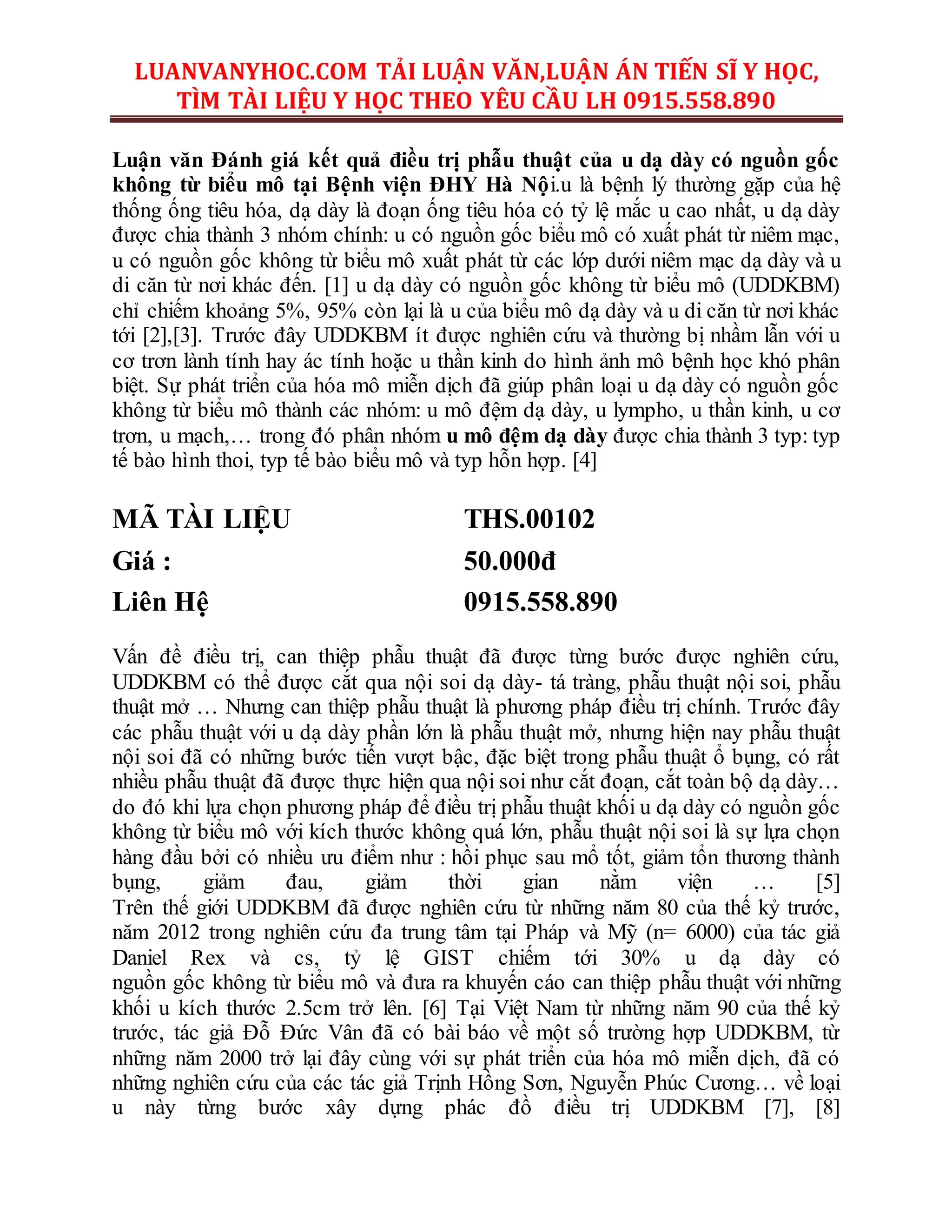 Danh gia ket qua dieu tri phau thuat cua u da day co nguon goc khong tu bieu mo | PDF