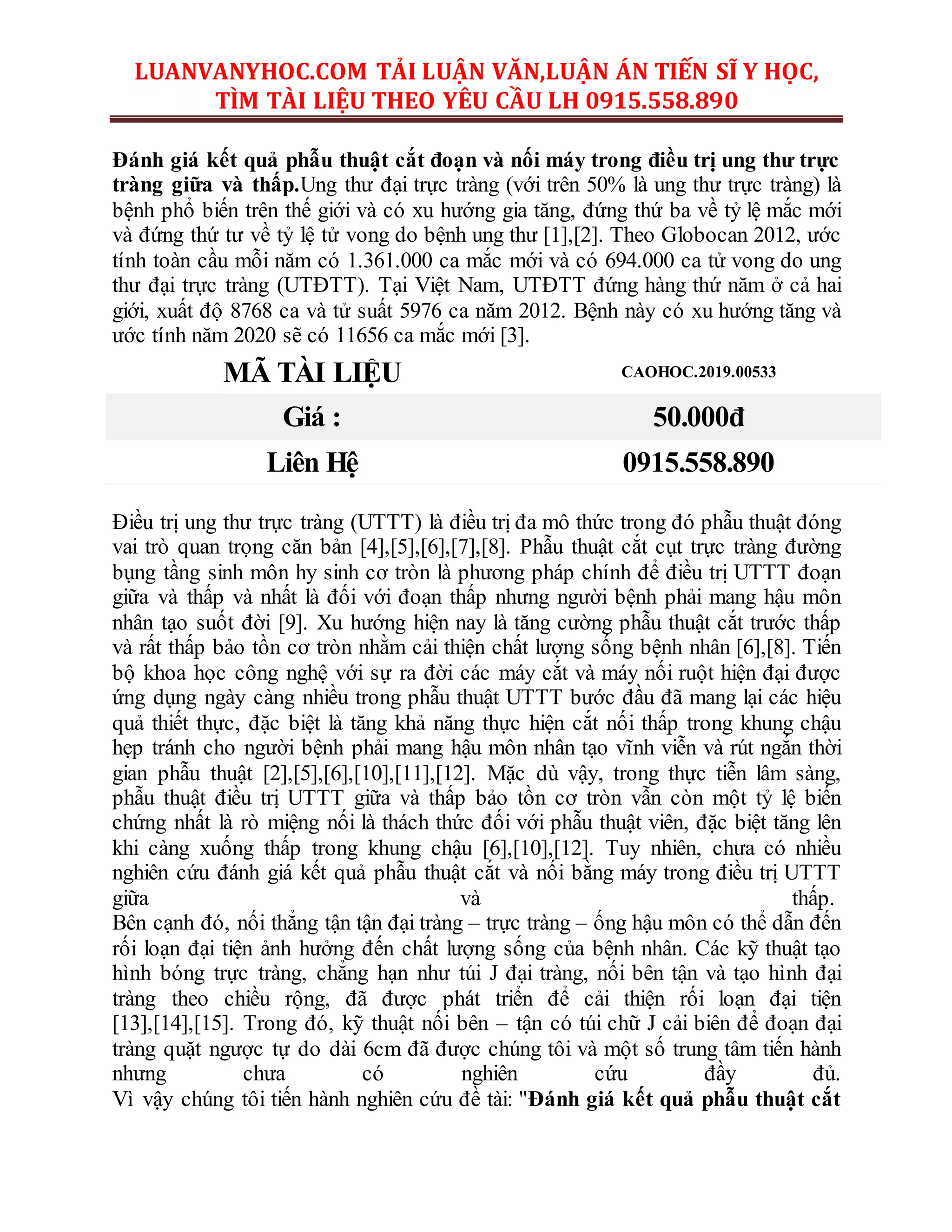 Danh gia ket qua phau thuat cat doan va noi may trong dieu tri ung thu ...