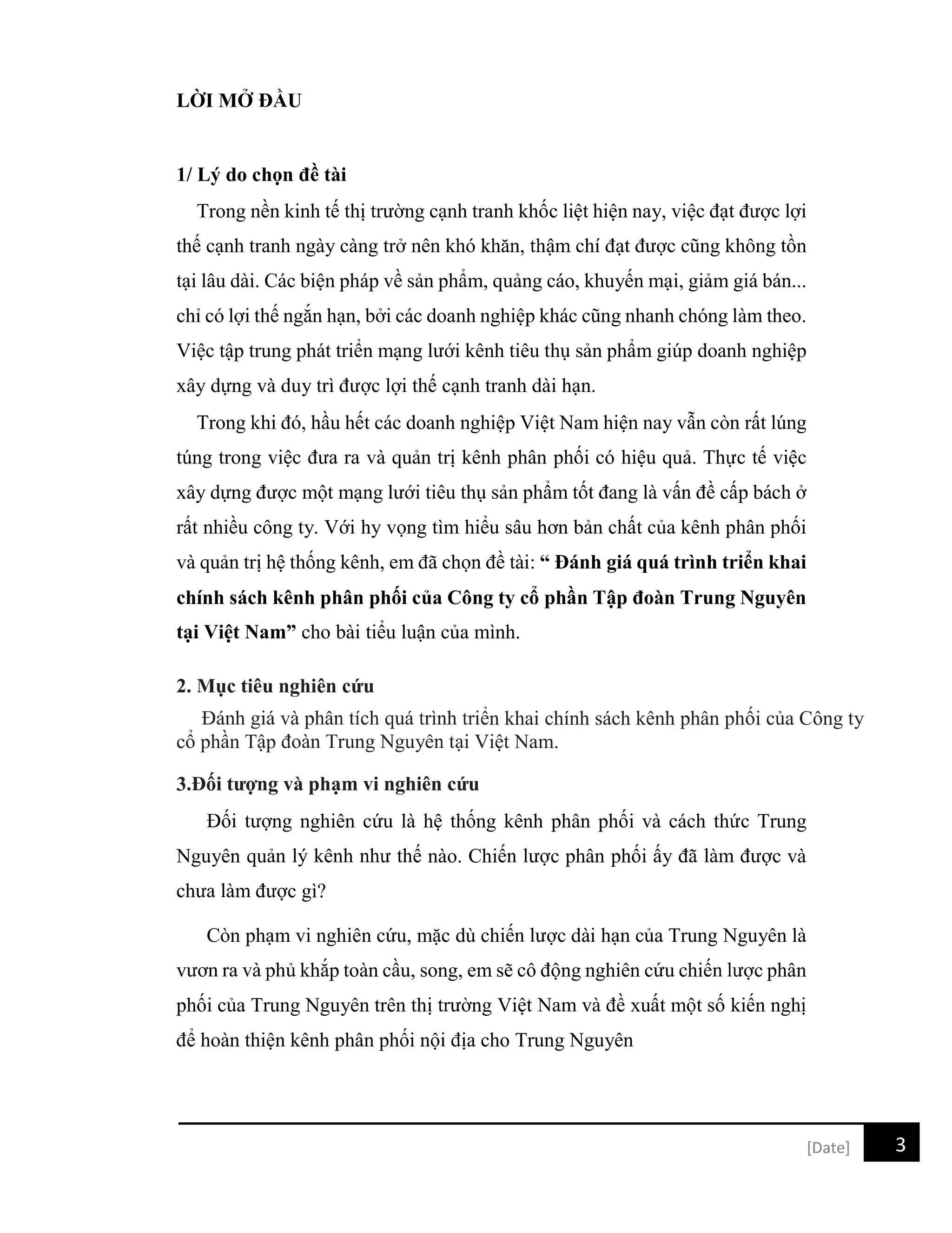 Đề tài: Quá trình triển khai chính sách kênh phân phối tập đoàn Trung Nguyên, HAY | PDF