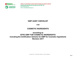 Danh mục kiểm tra GMP nguyên liệu mỹ phẩm theo EFfCI | DOCX