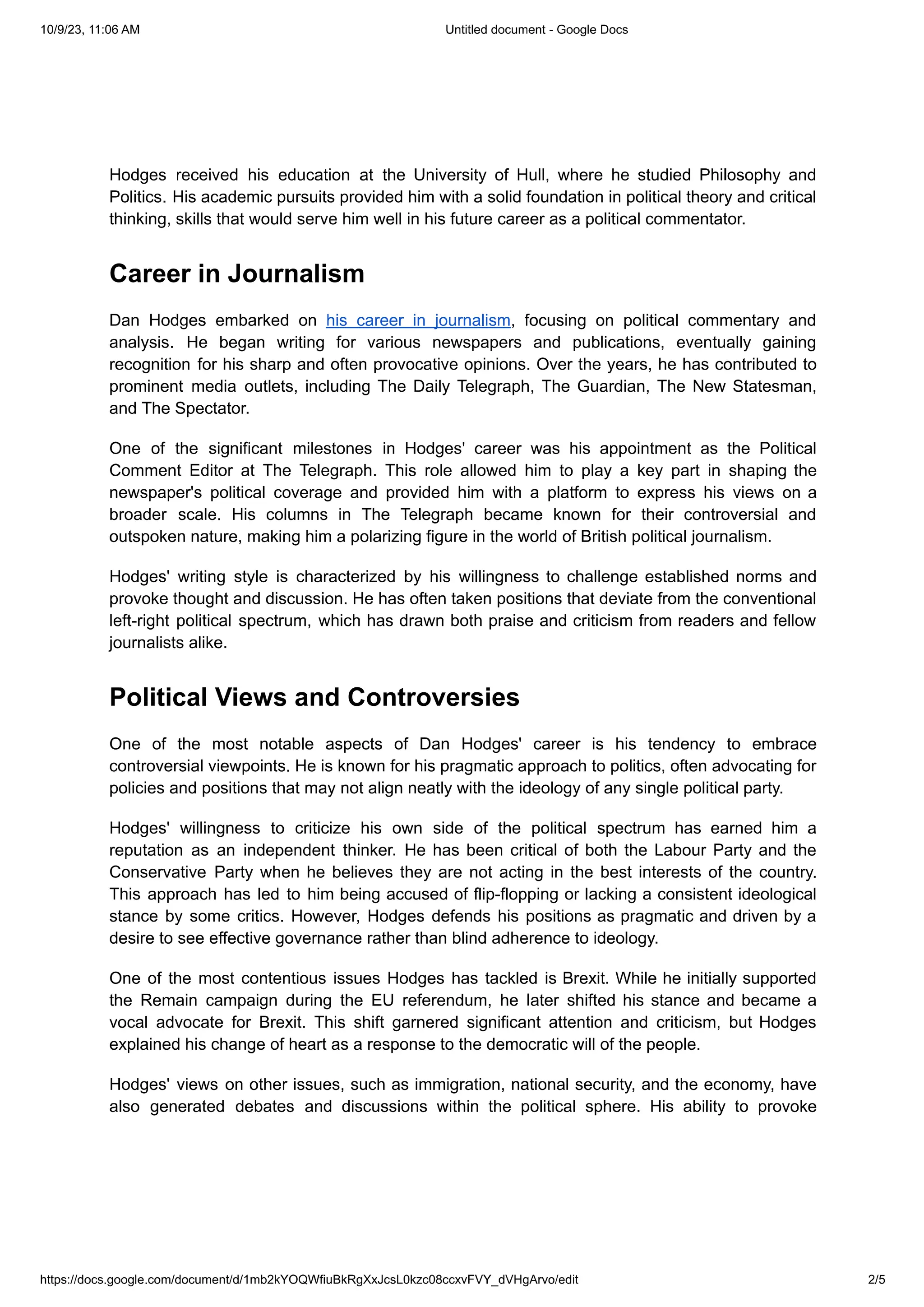 Dan Hodges-A Comprehensive Look at the British Political Commentator | PDF