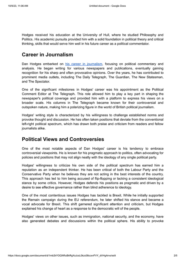 Dan Hodges-A Comprehensive Look at the British Political Commentator | PDF
