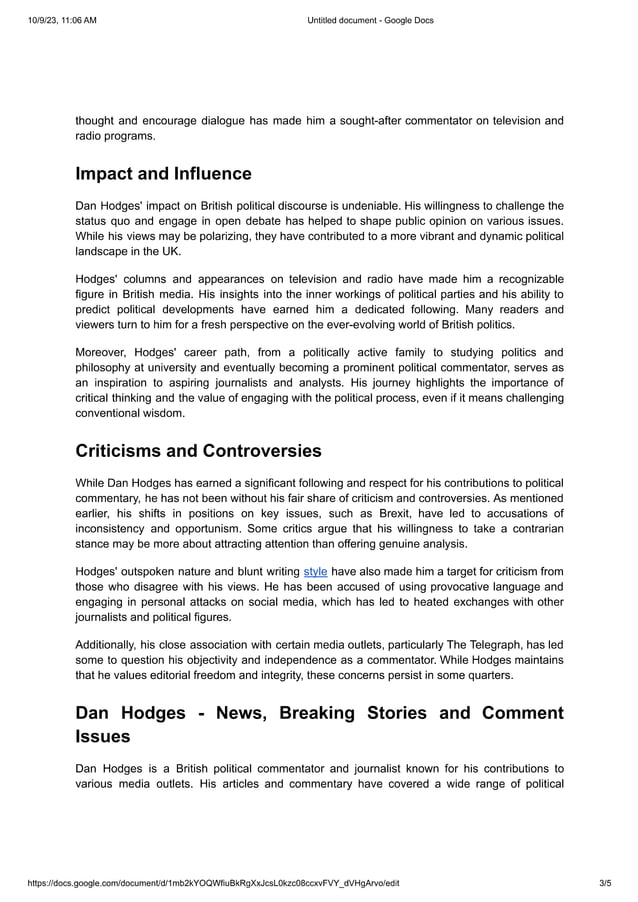 Dan Hodges-A Comprehensive Look at the British Political Commentator | PDF