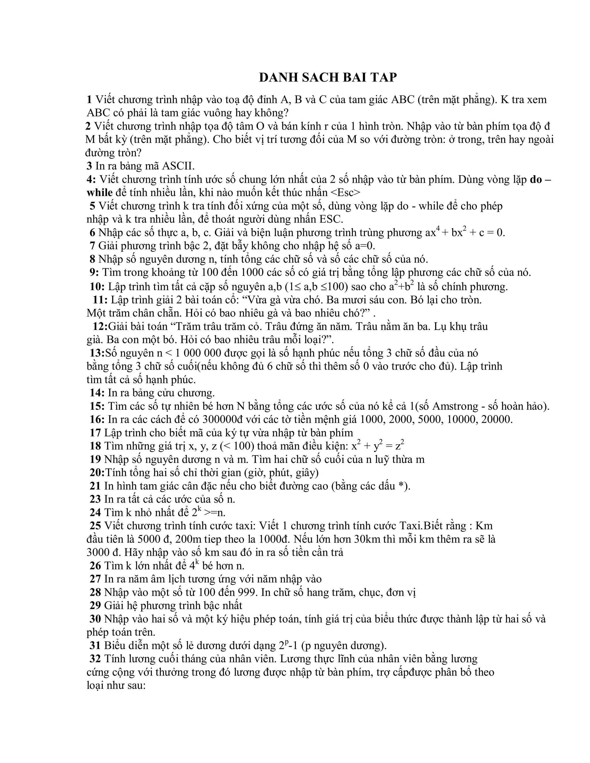 Danhsach baitap | PDF