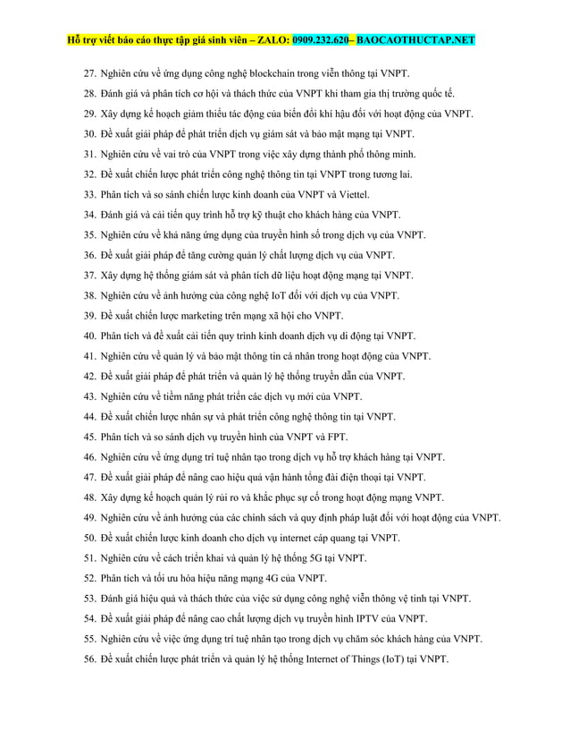 Danh Sách 200 Đề Tài Báo Cáo Thực Tập Tại VNPT, Từ Sinh Viên Khá Giỏi | DOCX