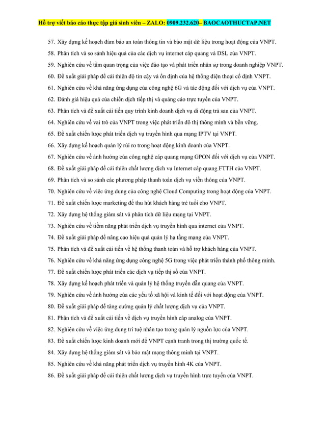 Danh Sách 200 Đề Tài Báo Cáo Thực Tập Tại VNPT, Từ Sinh Viên Khá Giỏi | DOCX