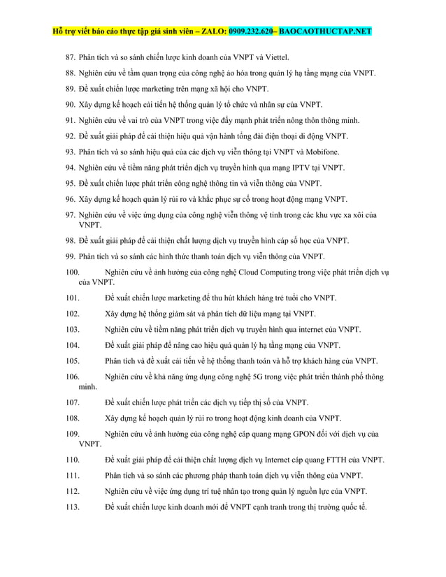 Danh Sách 200 Đề Tài Báo Cáo Thực Tập Tại VNPT, Từ Sinh Viên Khá Giỏi | DOCX