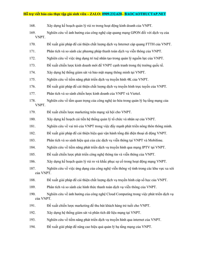 Danh Sách 200 Đề Tài Báo Cáo Thực Tập Tại VNPT, Từ Sinh Viên Khá Giỏi | DOCX