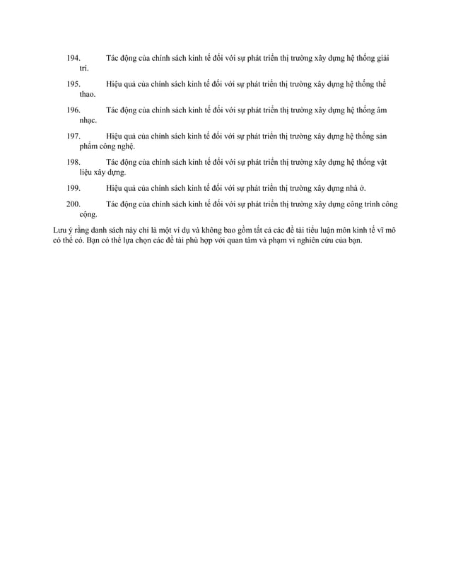 Danh Sách 200 Đề Tài Tiểu Luận Môn Kinh Tế Vĩ Mô Tổng Hợp Khóa Trước | DOCX