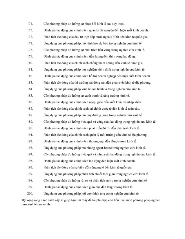 Danh Sách 200 Đề Tài Tiểu Luận Môn Phương Pháp Nghiên Cứu Kinh Tế Mới Nhất | DOCX