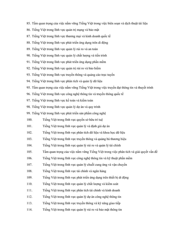 Danh Sách 200 Đề Tài Tiểu Luận Môn Tiếng Việt Thực Hành, Từ Khóa Trước Đây | DOCX