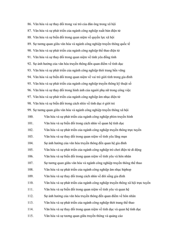 Danh Sách 200 Đề Tài Tiểu Luận Môn Văn Hóa Học Từ Nhiều Trường Đại Học | DOCX