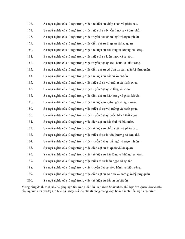 Danh Sách Các Đề Tài Tiểu Luận Môn Semantics Cho Sinh Viên Tham Khảo Viết Bài. | DOCX