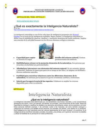Importancia de la inteligencia naturalista | DOCX