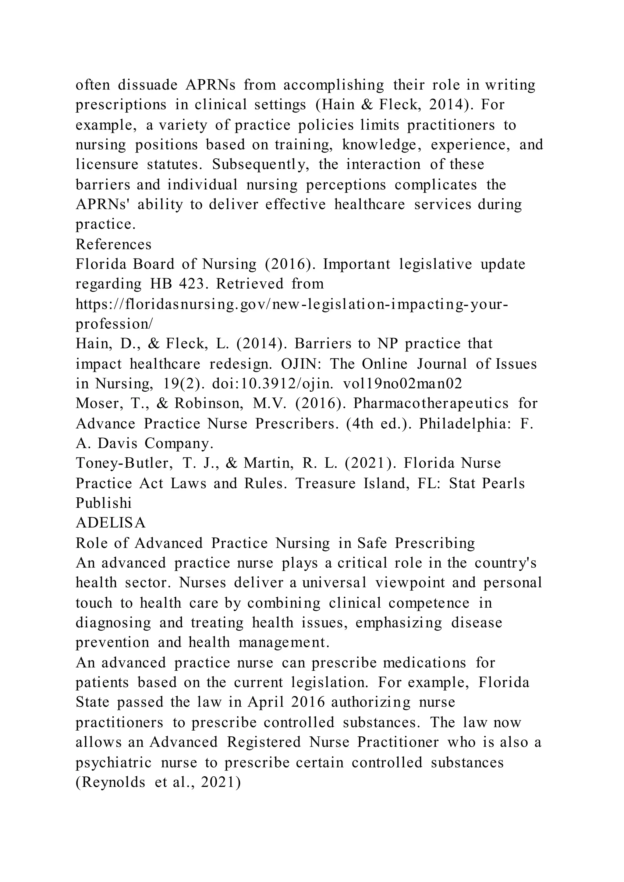 DaniaRole of Advanced Practice NursingAccording to the Flor | DOCX