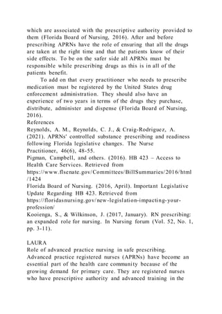 DaniaRole of Advanced Practice NursingAccording to the Flor | DOCX