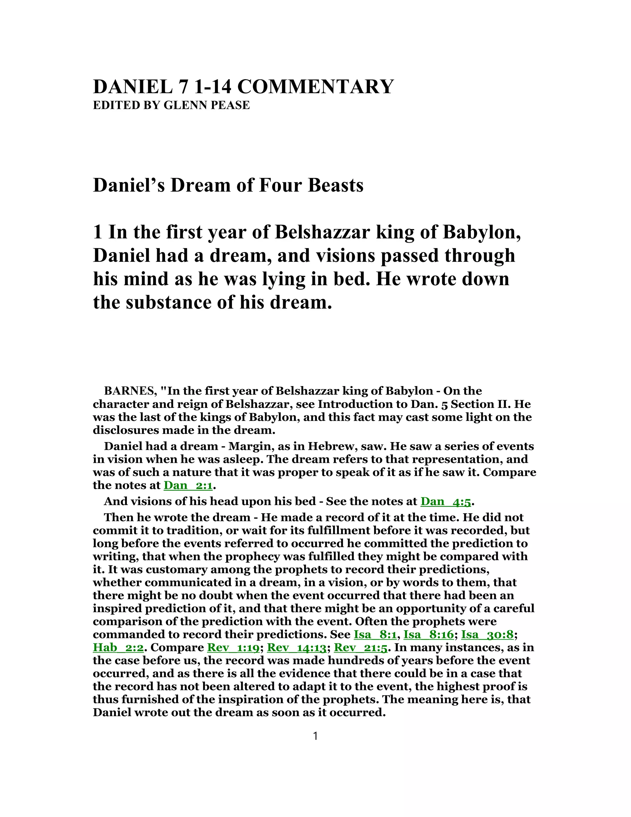 Daniel 7 1 14 commentary | PDF