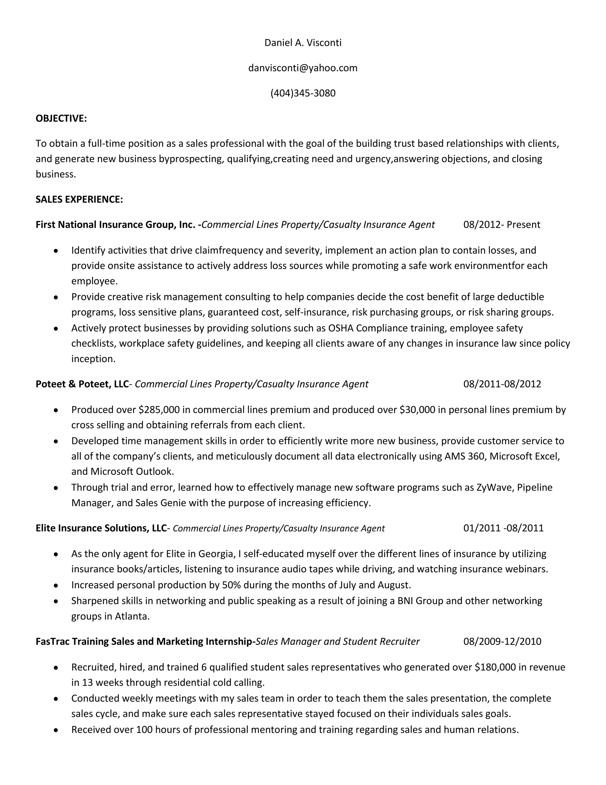 Daniel anthony visconti's 2013 resume | PDF