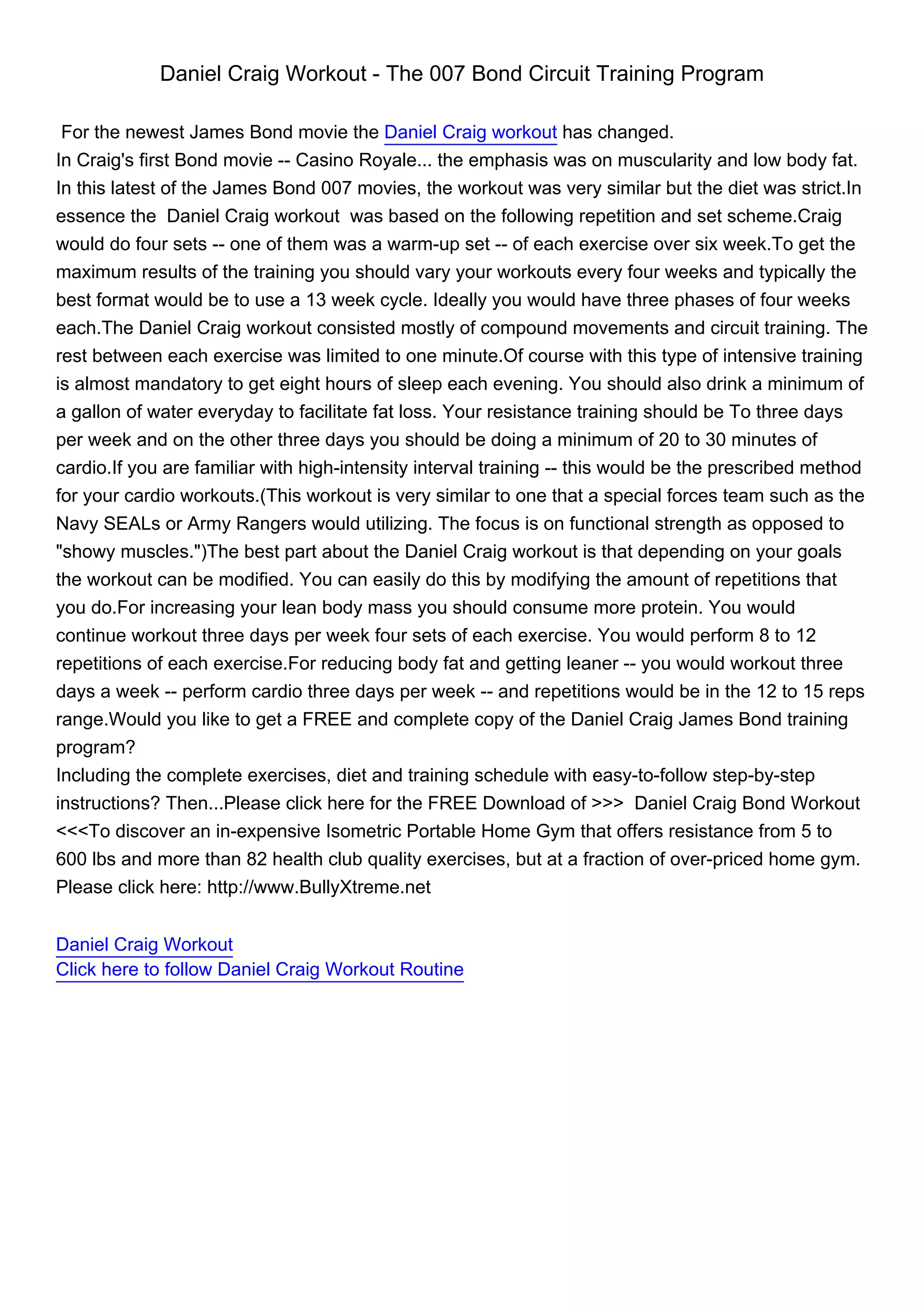 Daniel Craig Workout Routine | PDF