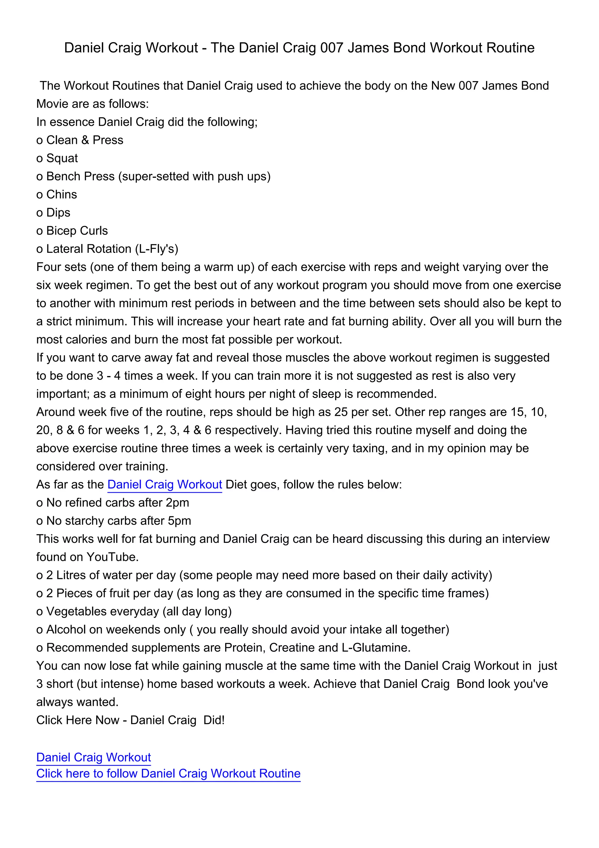 Daniel Craig Workout Program | PDF | Fitness and Exercise | Healthy Living