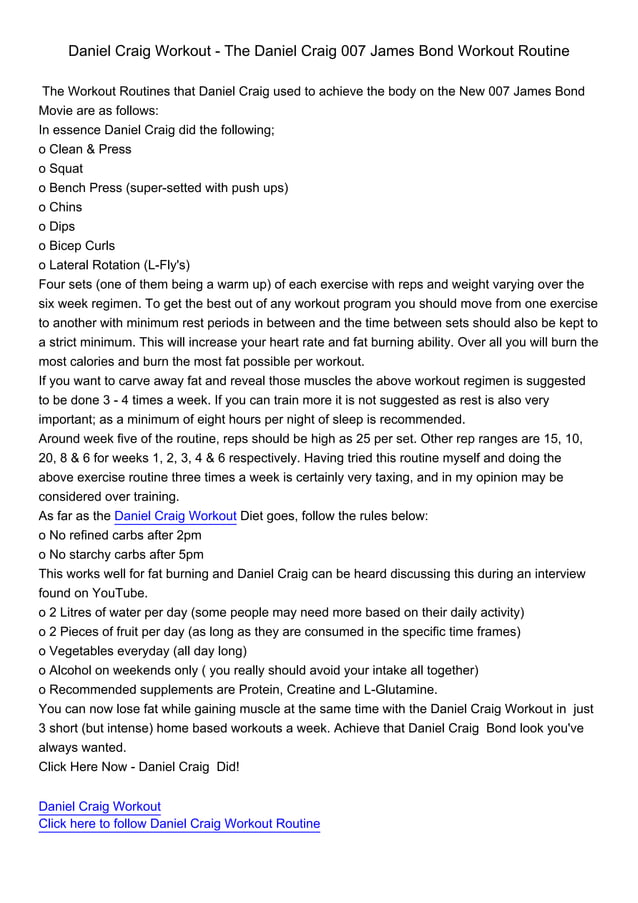 Daniel Craig Workout Program | PDF | Fitness and Exercise | Healthy Living