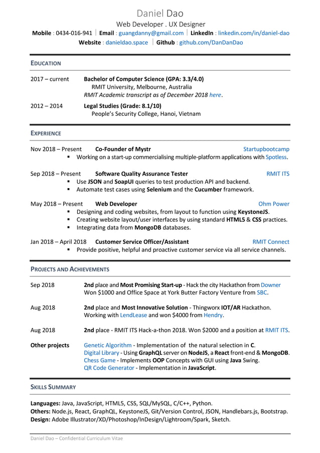 Daniel Dao CV | PDF
