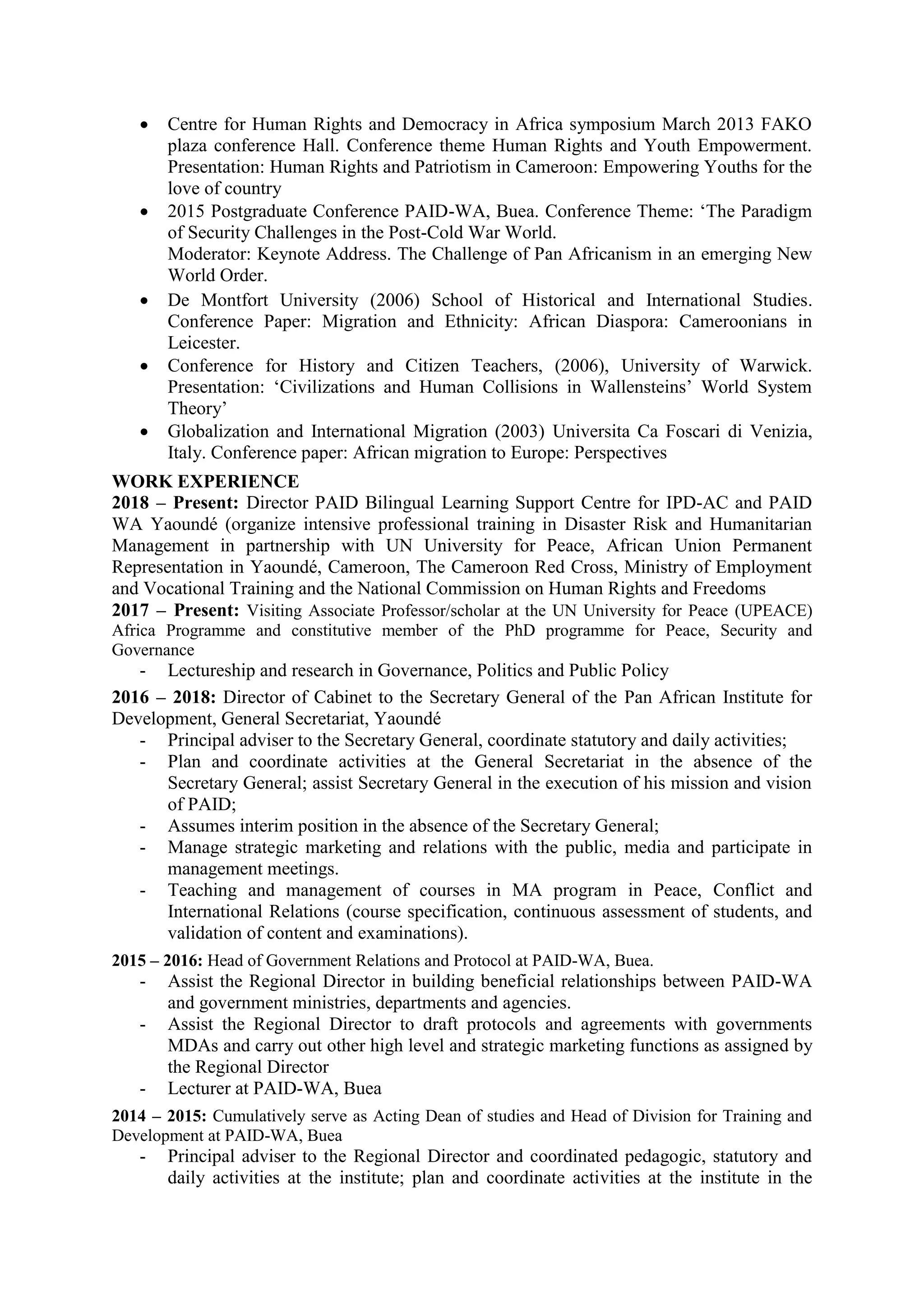 Daniel EKONGWE Curiculum Vitae | PDF