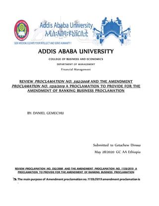 REVIEW PROCLAMATION NO. 592/2008 AND THE AMENDMENT PROCLAMATION NO ...