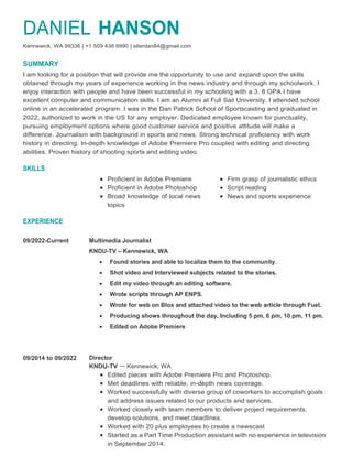 Daniel Hanson's Updated Resume For Posted Jobs | DOCX