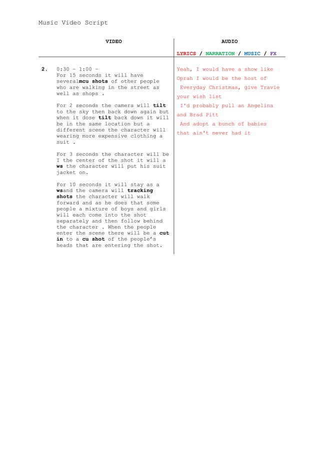 Daniel harrison music video first draft script | PDF