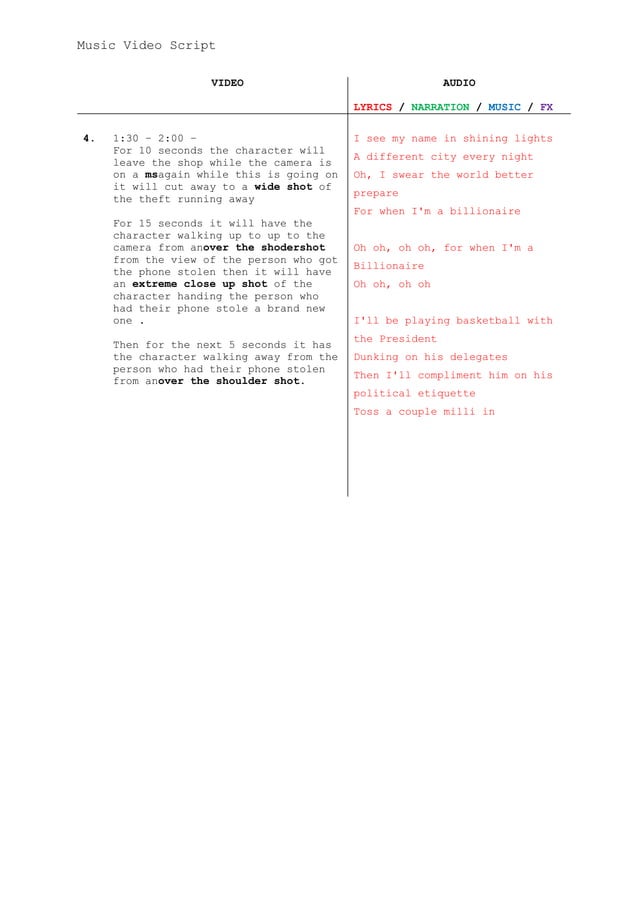 Daniel harrison music video first draft script | PDF