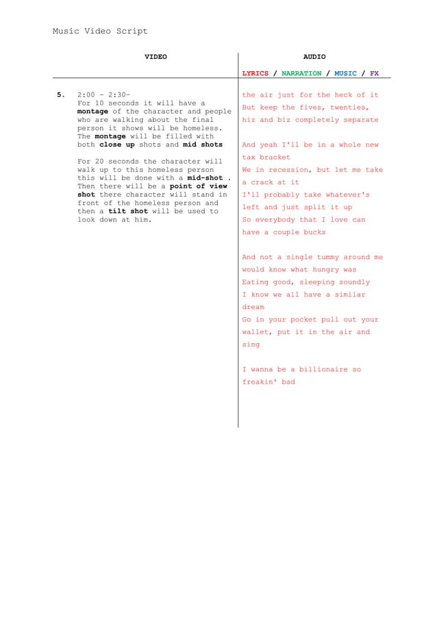 Daniel harrison music video first draft script | PDF